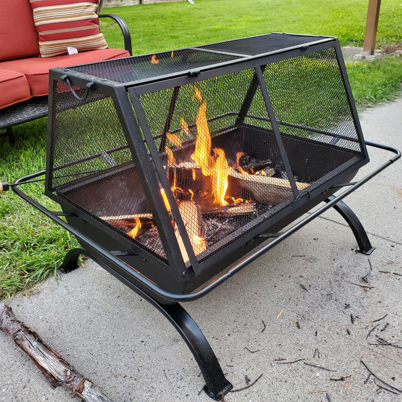 SunnyDaze Decor Northland Grill 36" Rectangular Wood-Burning Black Finish Steel Outdoor Fire Pit ...